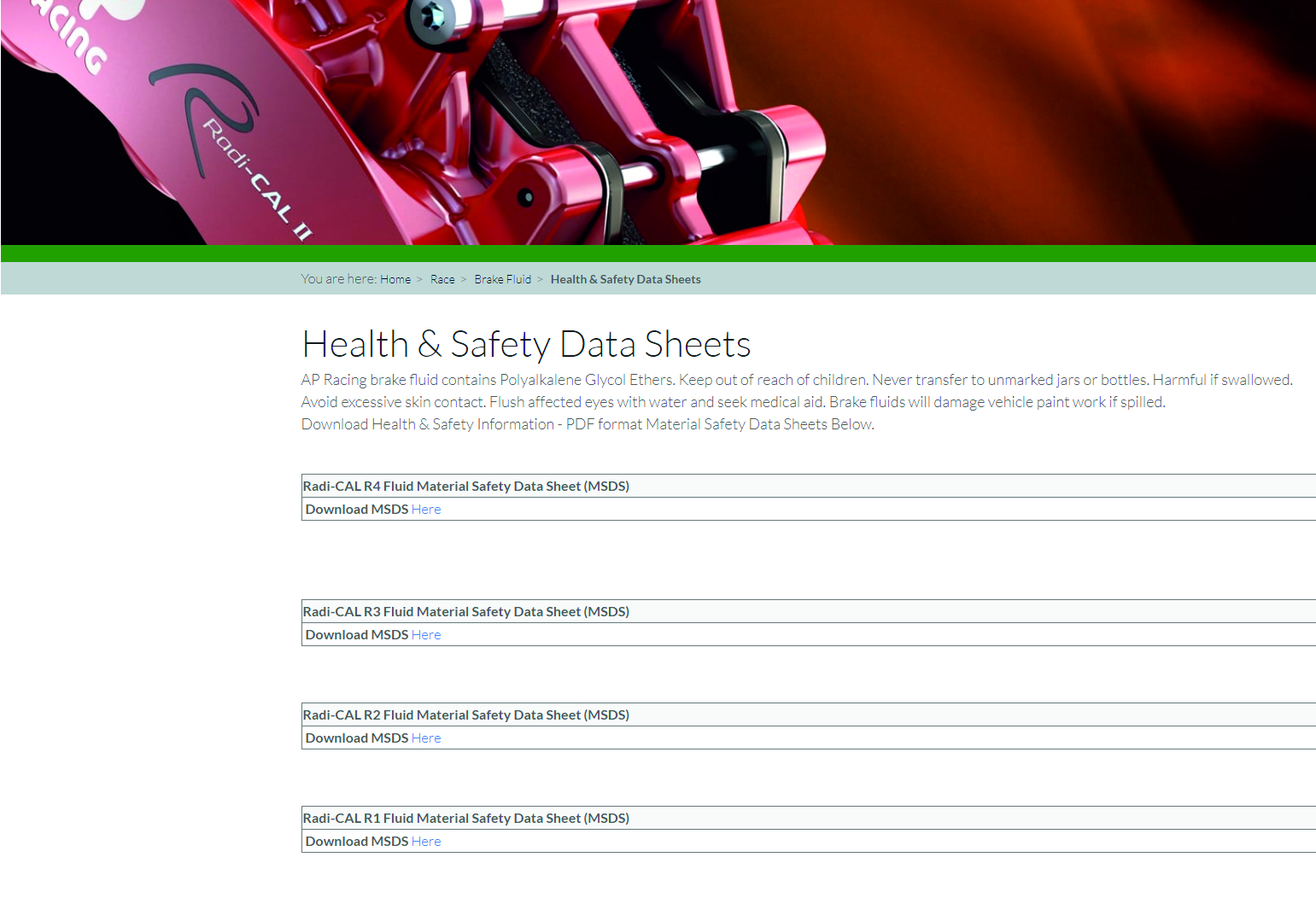 Health & Safety Data Sheets | AP Racing